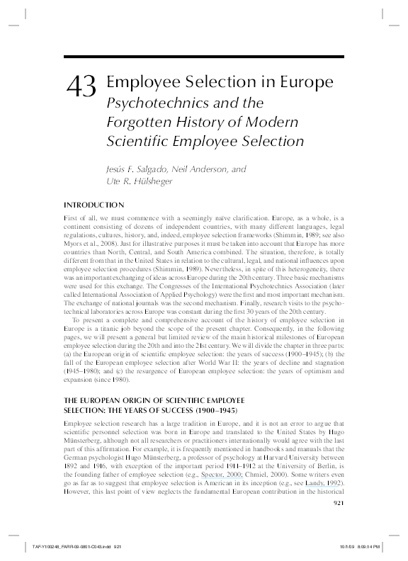(PDF) Employee selection in Europe: Psychotechnics and the forgotten ...
