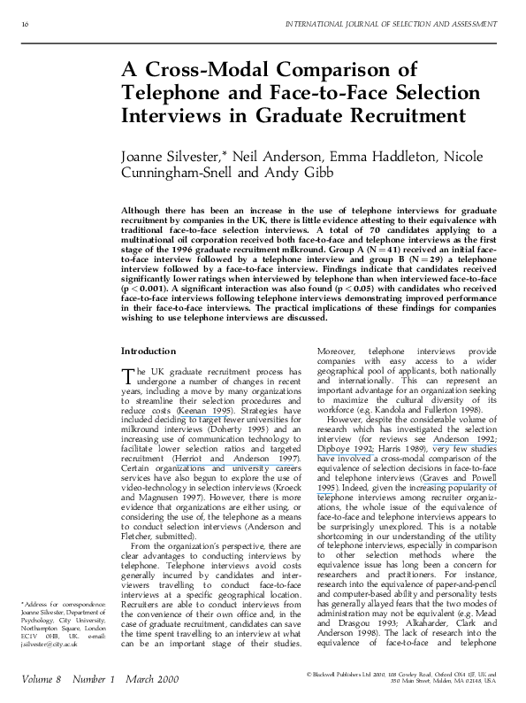 (PDF) A Cross-Modal Comparison of Telephone and Face-to-Face Selection ...