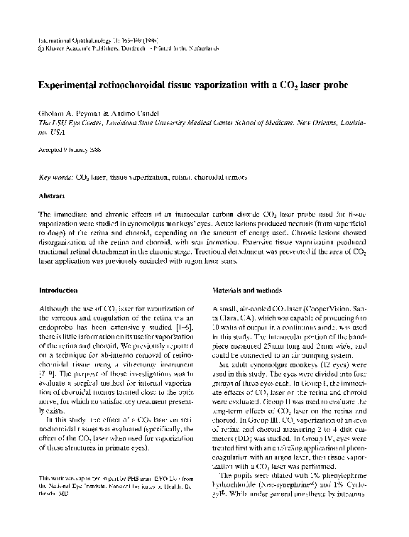 (PDF) Experimental retinochoroidal tissue vaporization with a CO2 laser ...