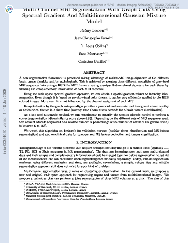 (PDF) Multi-channel MRI segmentation with graph cuts using spectral gradient and ...