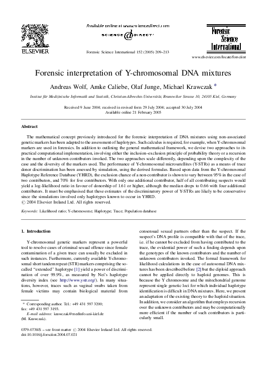 (PDF) Forensic interpretation of Y-chromosomal DNA mixtures