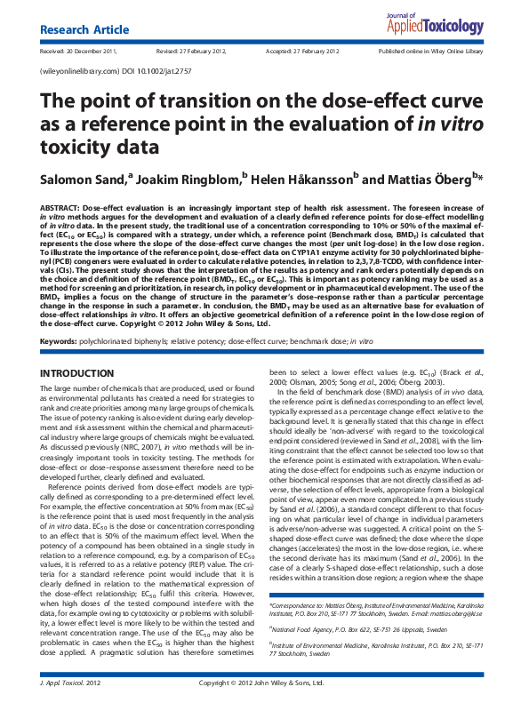 (PDF) The point of transition on the dose-effect curve as a reference ...