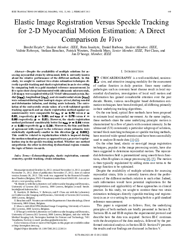 (PDF) Elastic Image Registration Versus Speckle Tracking for 2-D Myocardial Motion Estimation: A ...