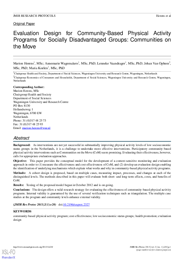 (PDF) Evaluation design for community-based physical activity programs for socially ...