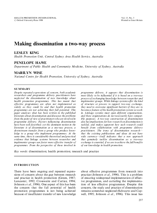 (PDF) Making Dissemination a Two-Way Process