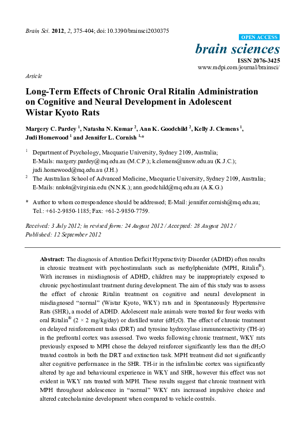 (PDF) Long-Term Effects of Chronic Oral Ritalin Administration on ...
