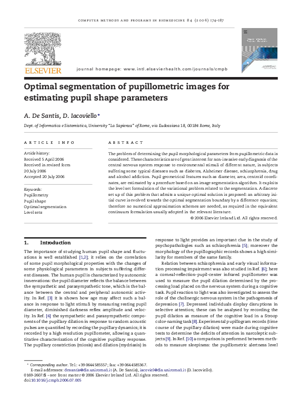 (PDF) Optimal segmentation of pupillometric images for estimating pupil shape parameters