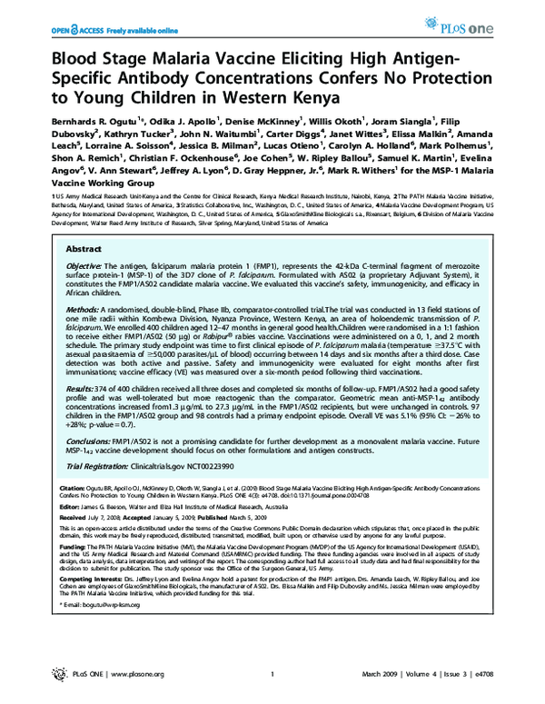 (PDF) Phase 1/2a Study of the Malaria Vaccine Candidate Apical Membrane ...