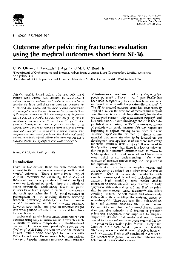 (PDF) Outcome after pelvic ring fractures: evaluation using the medical ...