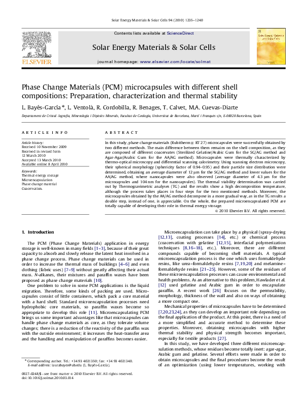 (PDF) Phase Change Materials (PCM) microcapsules with different shell ...
