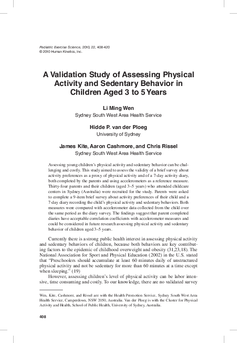 (PDF) A validation study of assessing physical activity and sedentary behavior in children aged ...