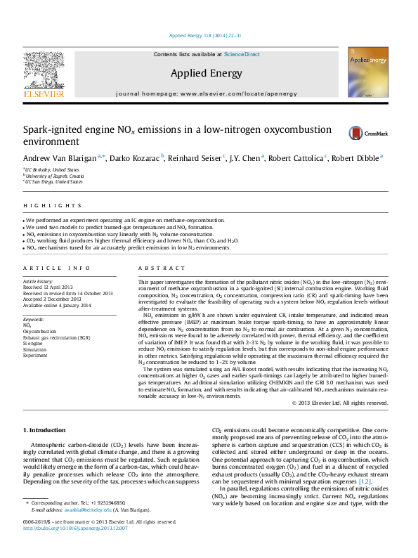 (PDF) Spark-ignited engine NOx emissions in a low-nitrogen ...