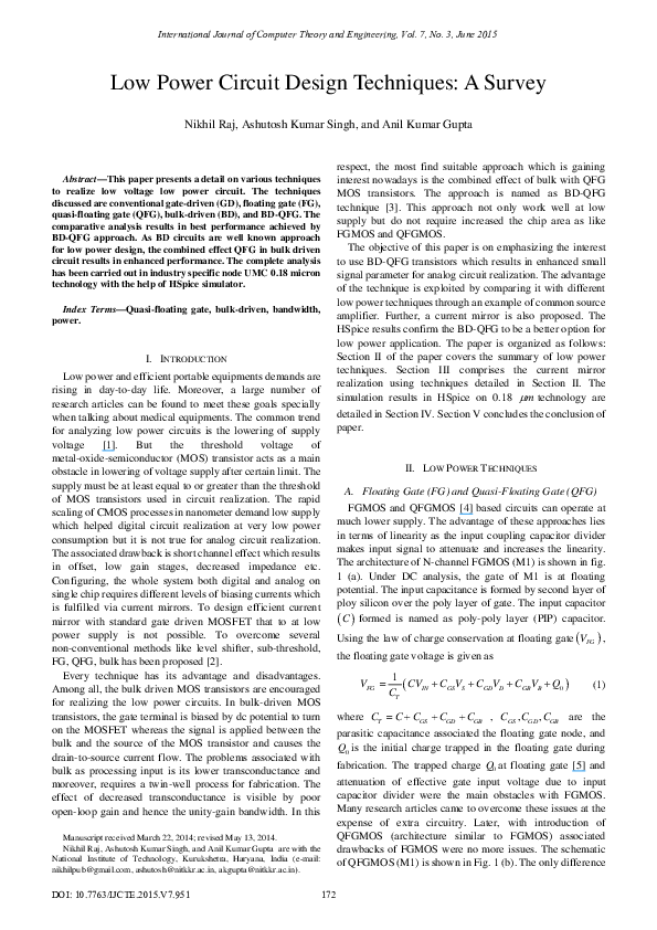 (PDF) Low Power Circuit Design Techniques: A Survey