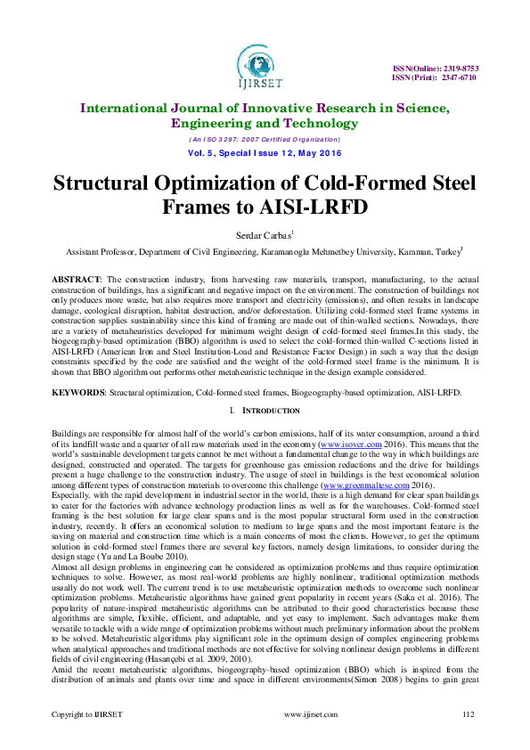 (PDF) Structural Optimization of Cold-Formed Steel Frames to AISI-LRFD