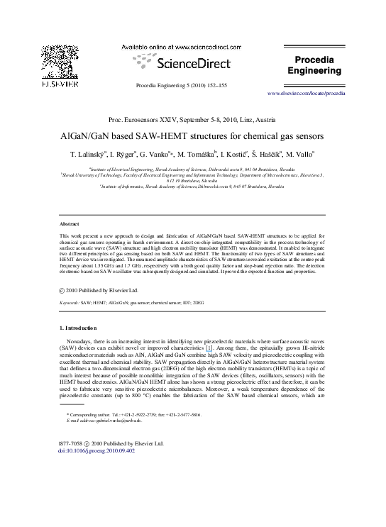 (PDF) AlGaN/GaN based SAW-HEMT structures for chemical gas sensors ...