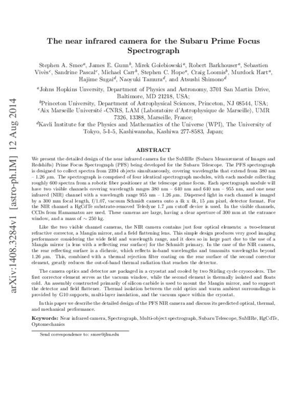 (PDF) The near infrared camera for the Subaru Prime Focus Spectrograph