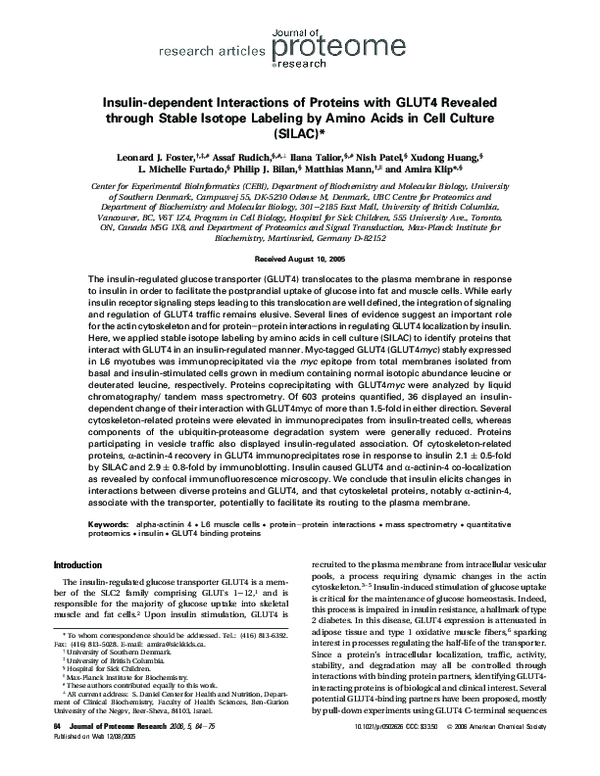 (PDF) Insulin-dependent Interactions of Proteins with GLUT4 Revealed through Stable Isotope ...