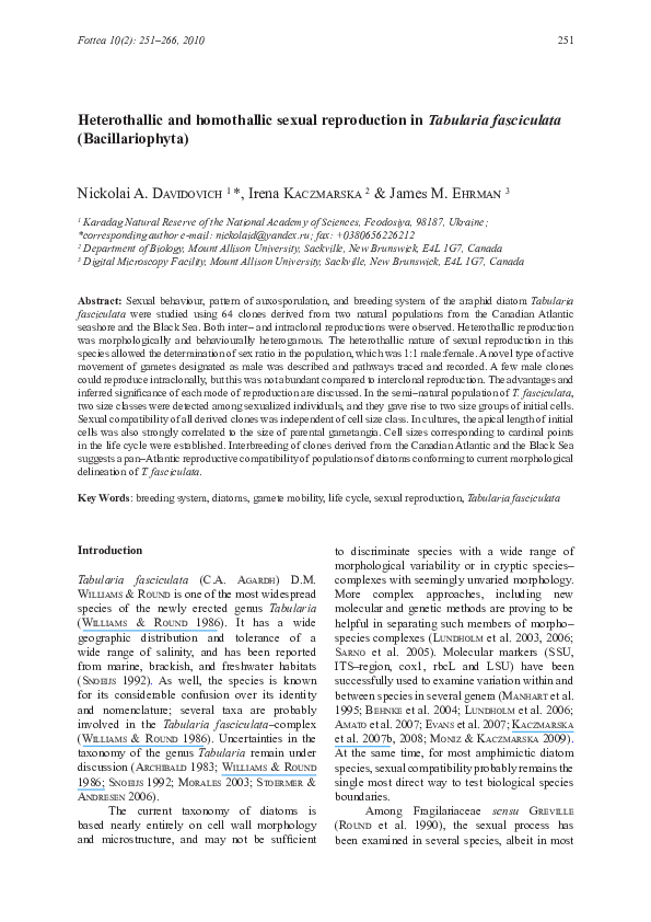 (PDF) Heterothallic and homothallic sexual reproduction in Tabularia ...