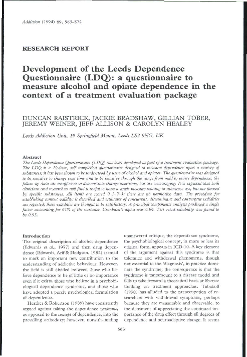 (PDF) Development of the Leeds Dependence Questionnaire (LDQ): a ...
