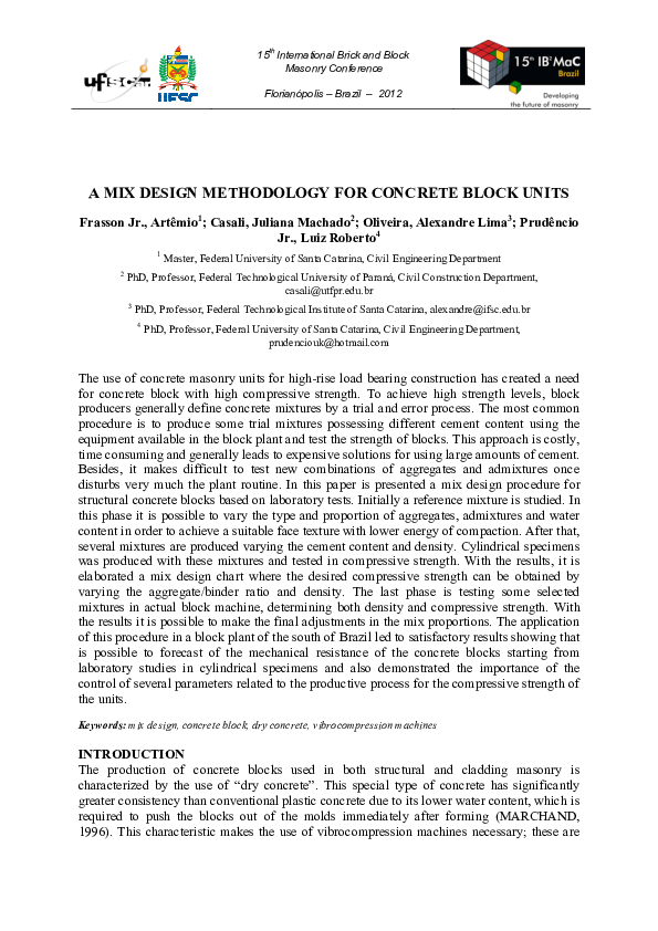 (PDF) A MIX DESIGN METHODOLOGY FOR CONCRETE BLOCK UNITS