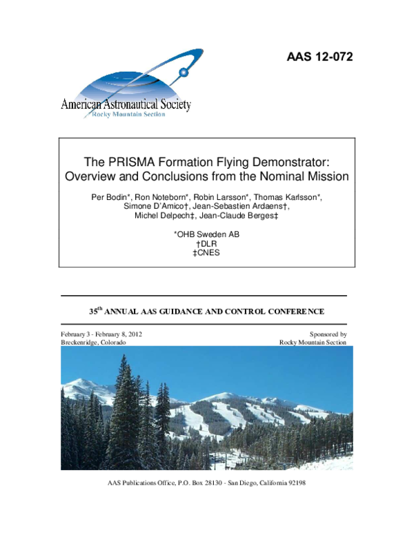 (PDF) The Prisma Formation Flying Demonstrator: Overview and Conclusions from the Nominal Mission