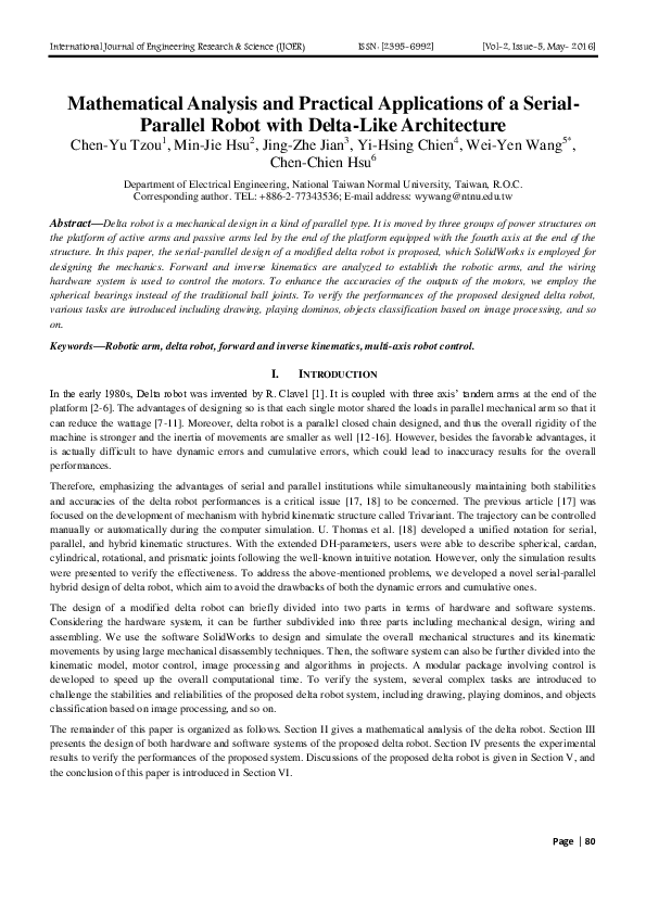 Pdf Mathematical Analysis And Practical Applications Of A Serial Parallel Robot With Delta