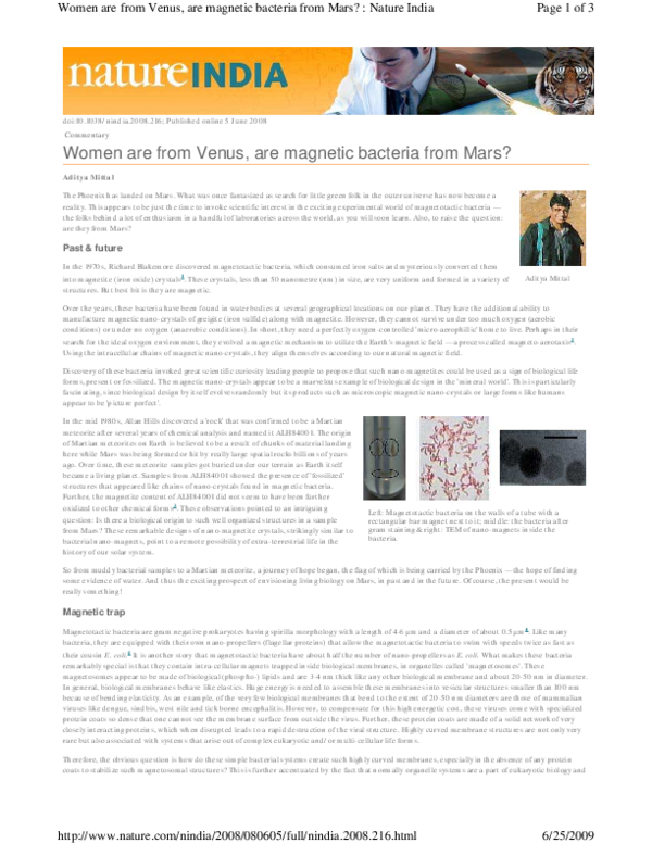 (PDF) Women are from Venus, are magnetic bacteria from Mars?
