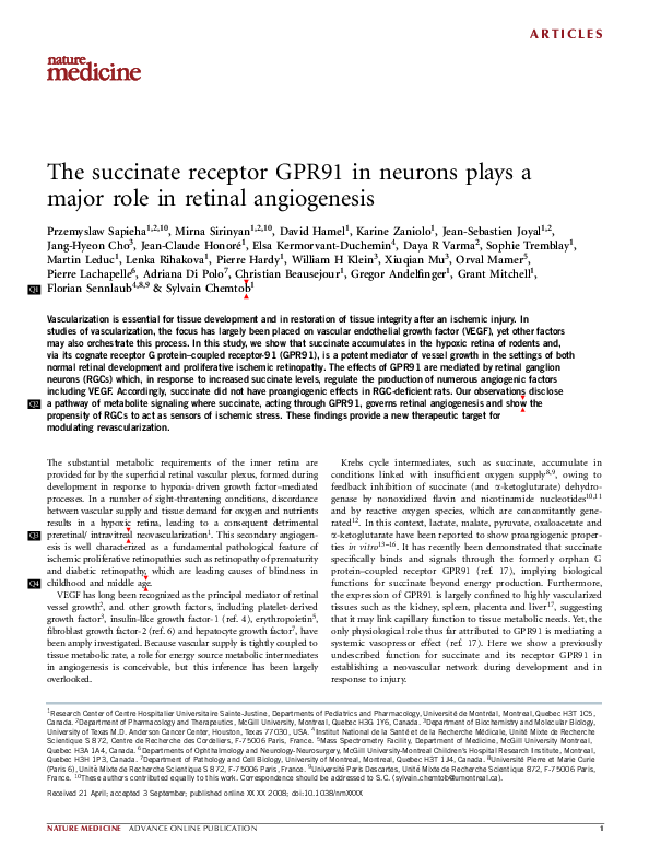 (PDF) The succinate receptor GPR91 in neurons has a major role in ...