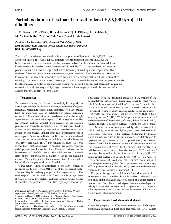 (PDF) Partial oxidation of methanol on well-ordered V 2 O 5 (001)/Au ...