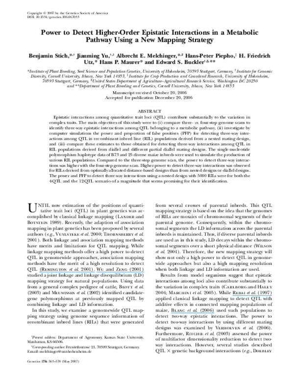 Pdf Power To Detect Higher Order Epistatic Interactions In A Metabolic Pathway Using A New