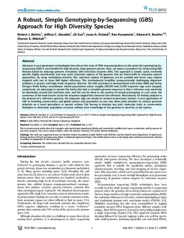 (PDF) A robust, simple genotyping-by-sequencing (GBS) approach for high diversity species