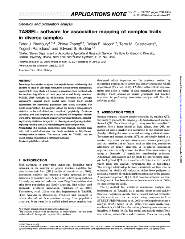(PDF) TASSEL: software for association mapping of complex traits in ...
