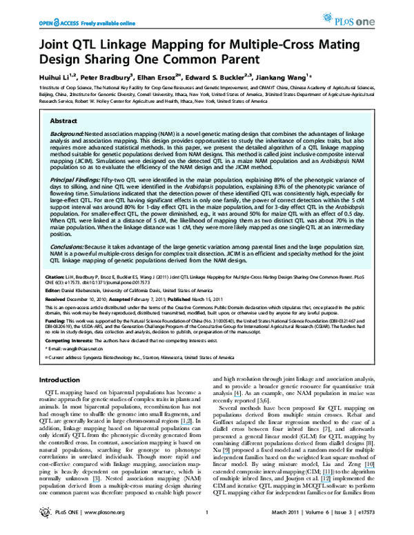 Pdf Joint Qtl Linkage Mapping For Multiple Cross Mating Design