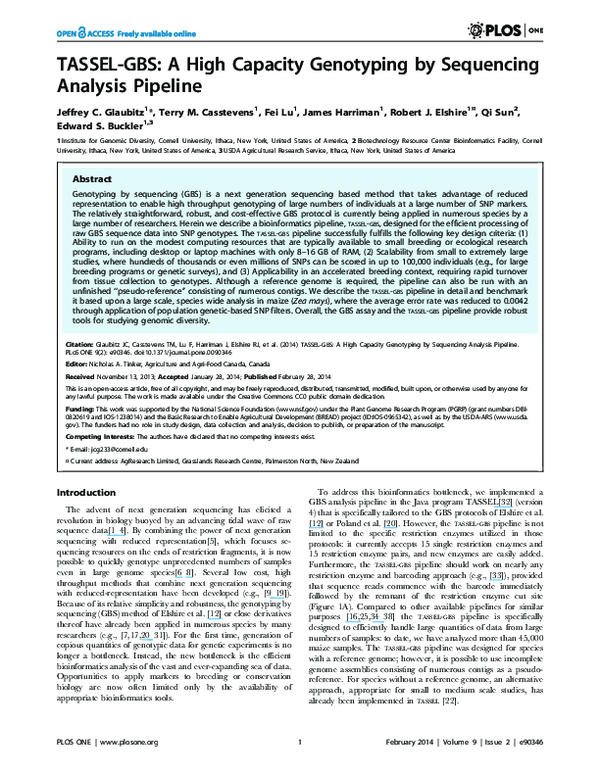 (PDF) TASSEL-GBS: A High Capacity Genotyping by Sequencing Analysis ...