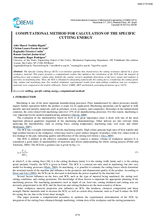 (PDF) Computational Method for Calculation of the Specific Cutting Energy (PDF) Computational Method for Calculation of the Specific Cutting Energy