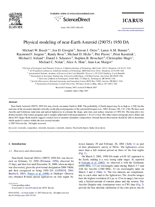 (PDF) Physical modeling of near-Earth Asteroid (29075) 1950 DA