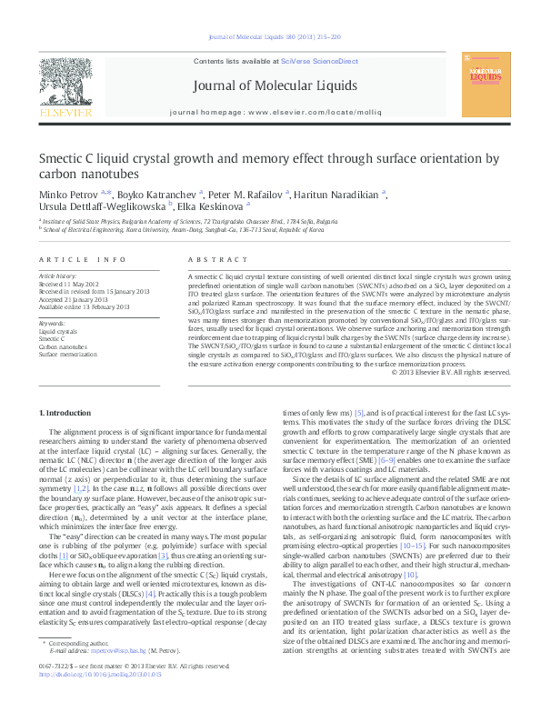 (PDF) Smectic C liquid crystal growth and memory effect through surface ...