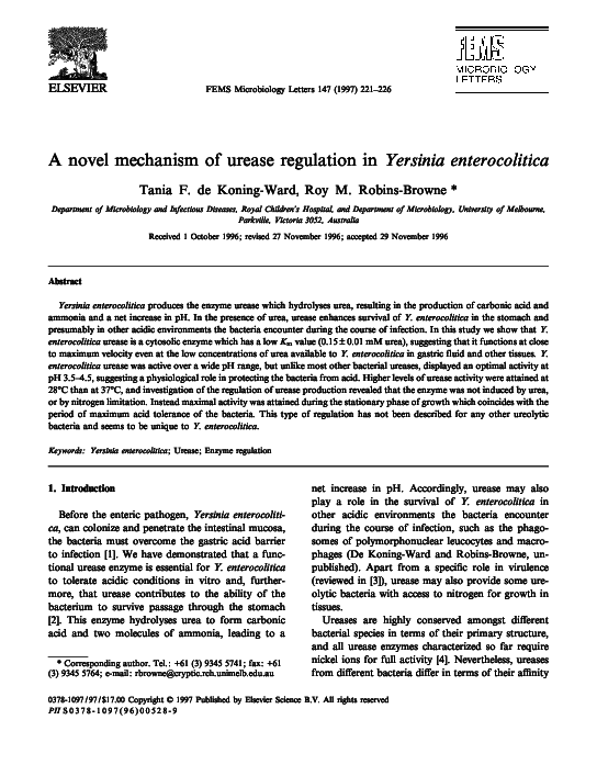 (PDF) A novel mechanism of urease regulation in Yersinia enterocolitica