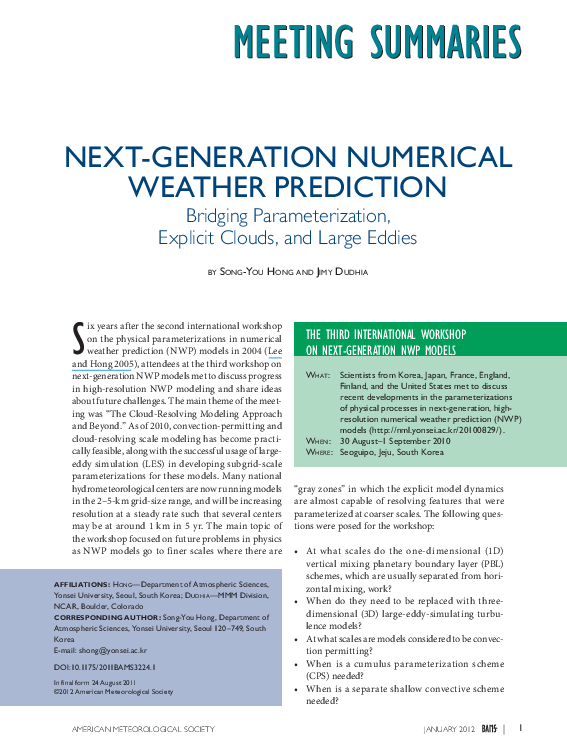 (PDF) Next-generation numerical weather prediction: Bridging parameterization, explicit clouds ...