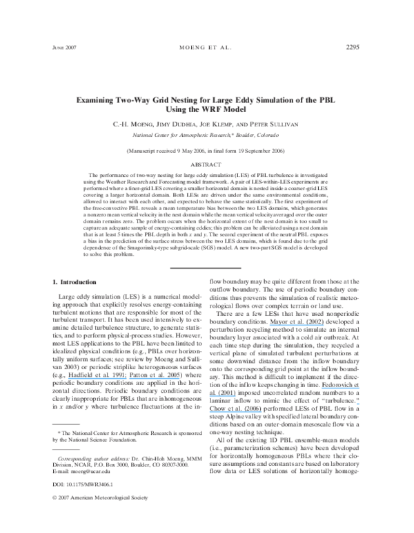 Pdf Examining Two Way Grid Nesting For Large Eddy Simulation Of The