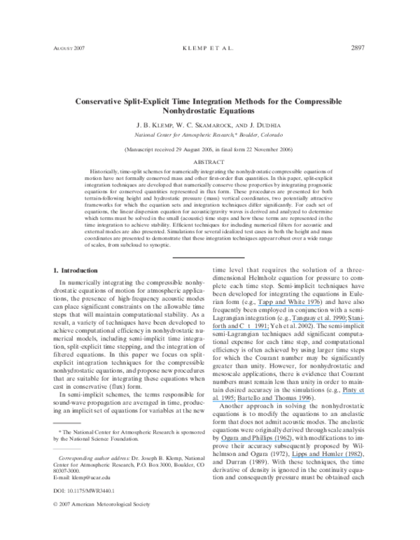 (PDF) Conservative Split-Explicit Time Integration Methods for the Compressible Nonhydrostatic ...
