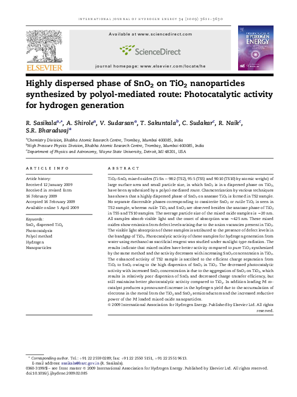 (PDF) Highly dispersed phase of SnO2 on TiO2 nanoparticles synthesized ...