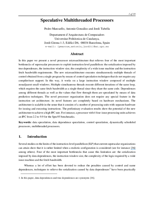 (PDF) Speculative multithreaded processors