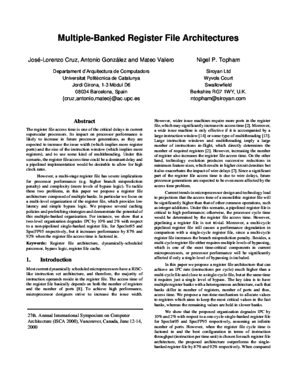 (PDF) Multiple-banked register file architectures