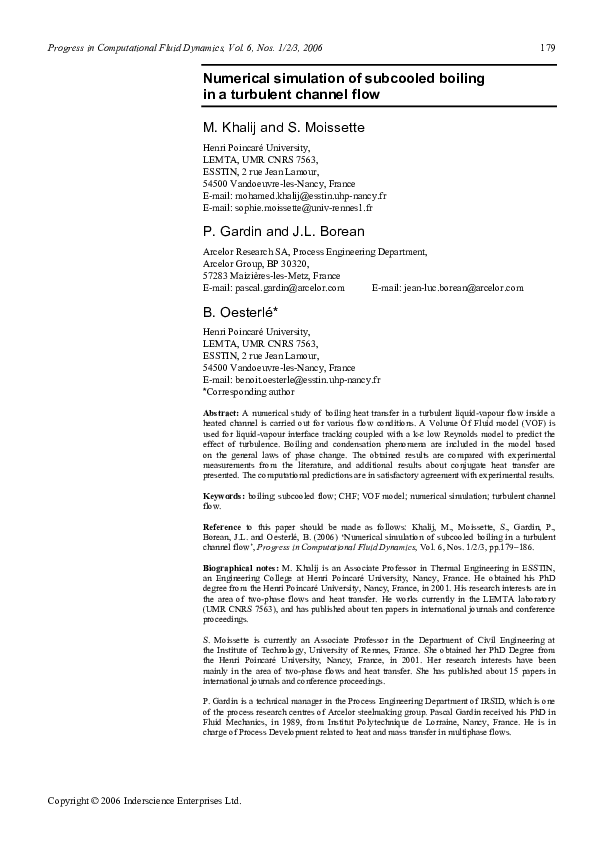 (PDF) Numerical simulation of subcooled boiling in a turbulent channel flow