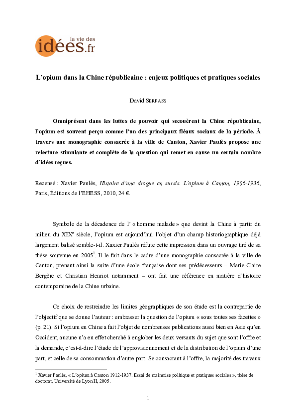 (PDF) L’opium dans la Chine républicaine [Review of Histoire d’une ...