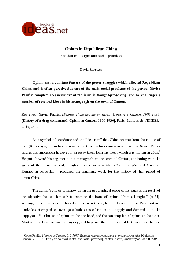 (PDF) Opium in Republican China: Political Challenges and Social ...