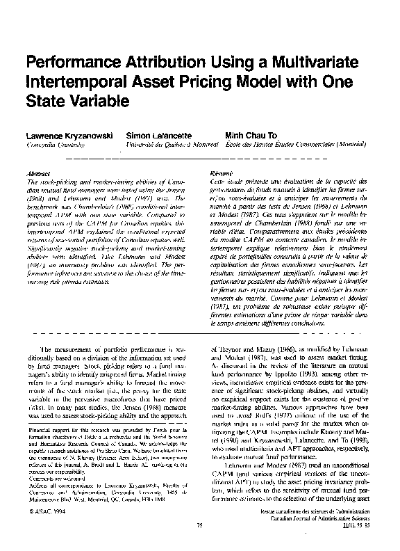 (PDF) Performance Attribution Using a Multivariate Intertemporal Asset ...