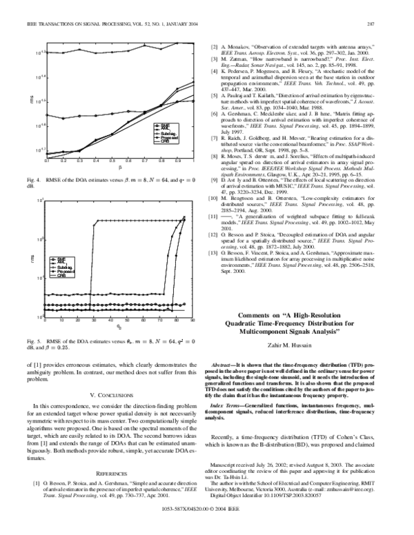 Comments On A High Resolution Quadratic Time Frequency Distribution
