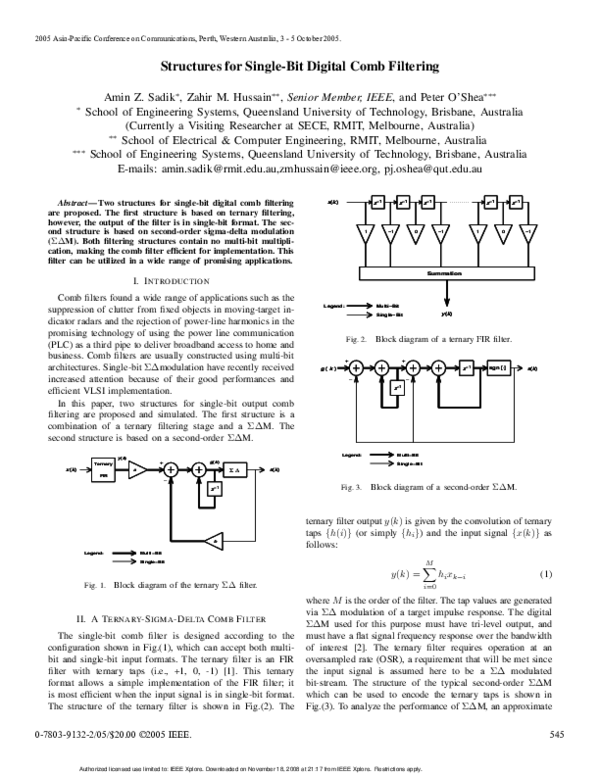 (PDF) Structures for Single-Bit Digital Comb Filtering